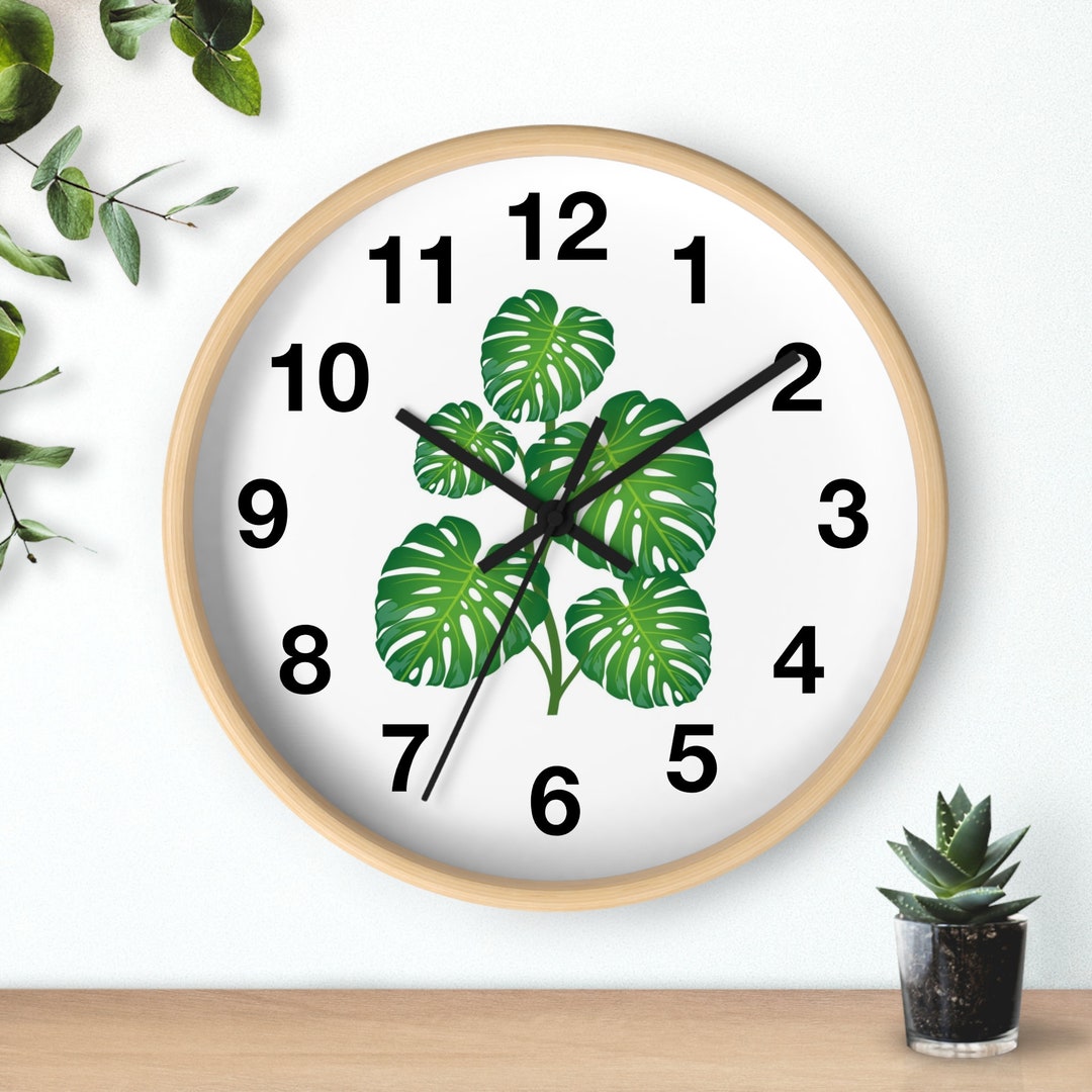 Monstera Wall Clock, Tropical Leaf Clock, Botanical Wall Clock, Green ...