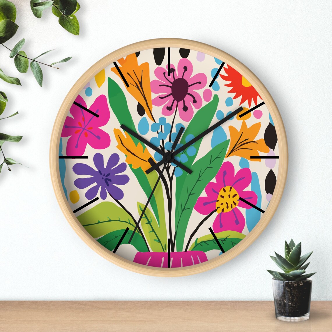 Floral Wall Clock Flower Wall Art Clock for Teenage Girl Floral Art ...