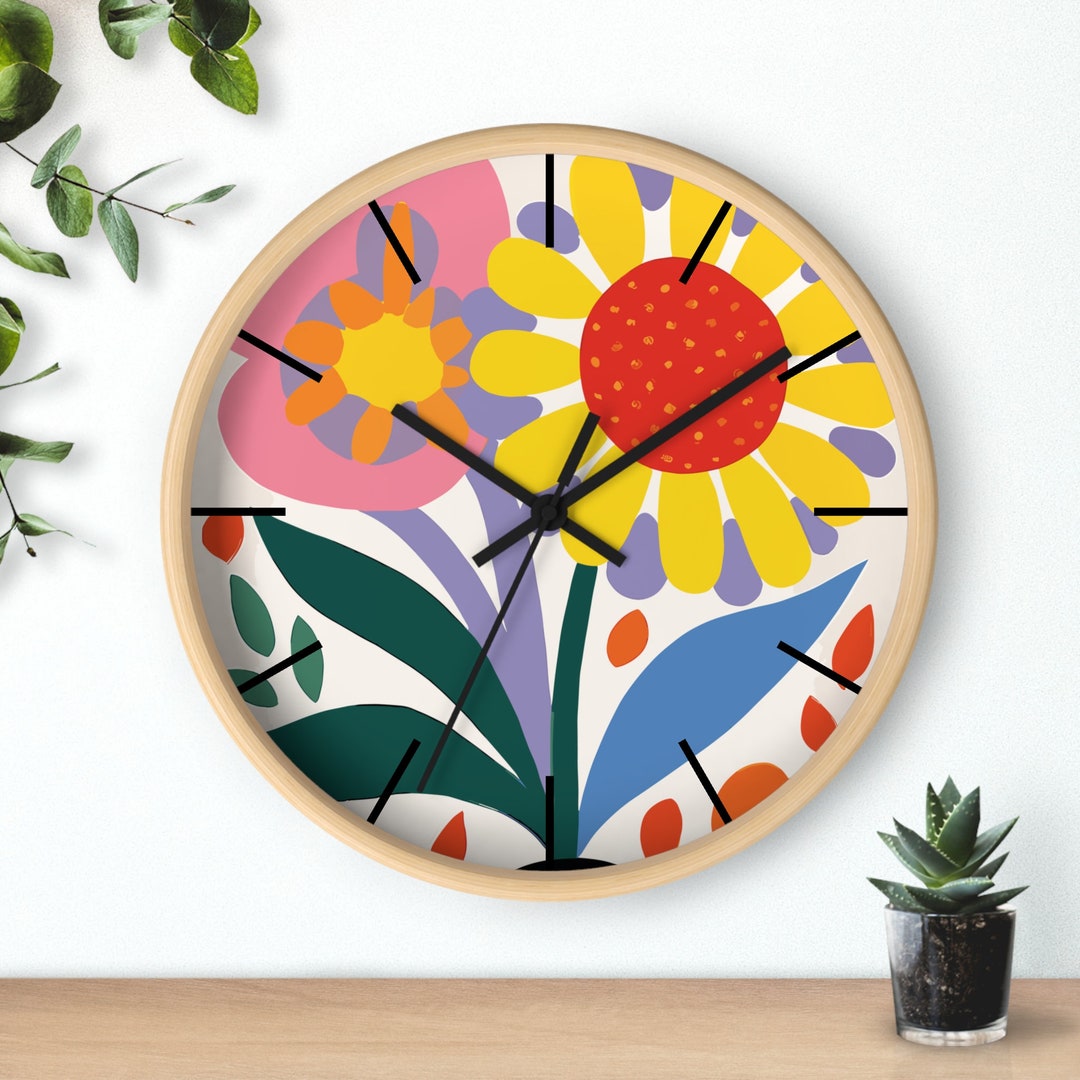 Yellow Sunflower Clock, Kids Clock, Bright Flower Clock, Abstract Art ...