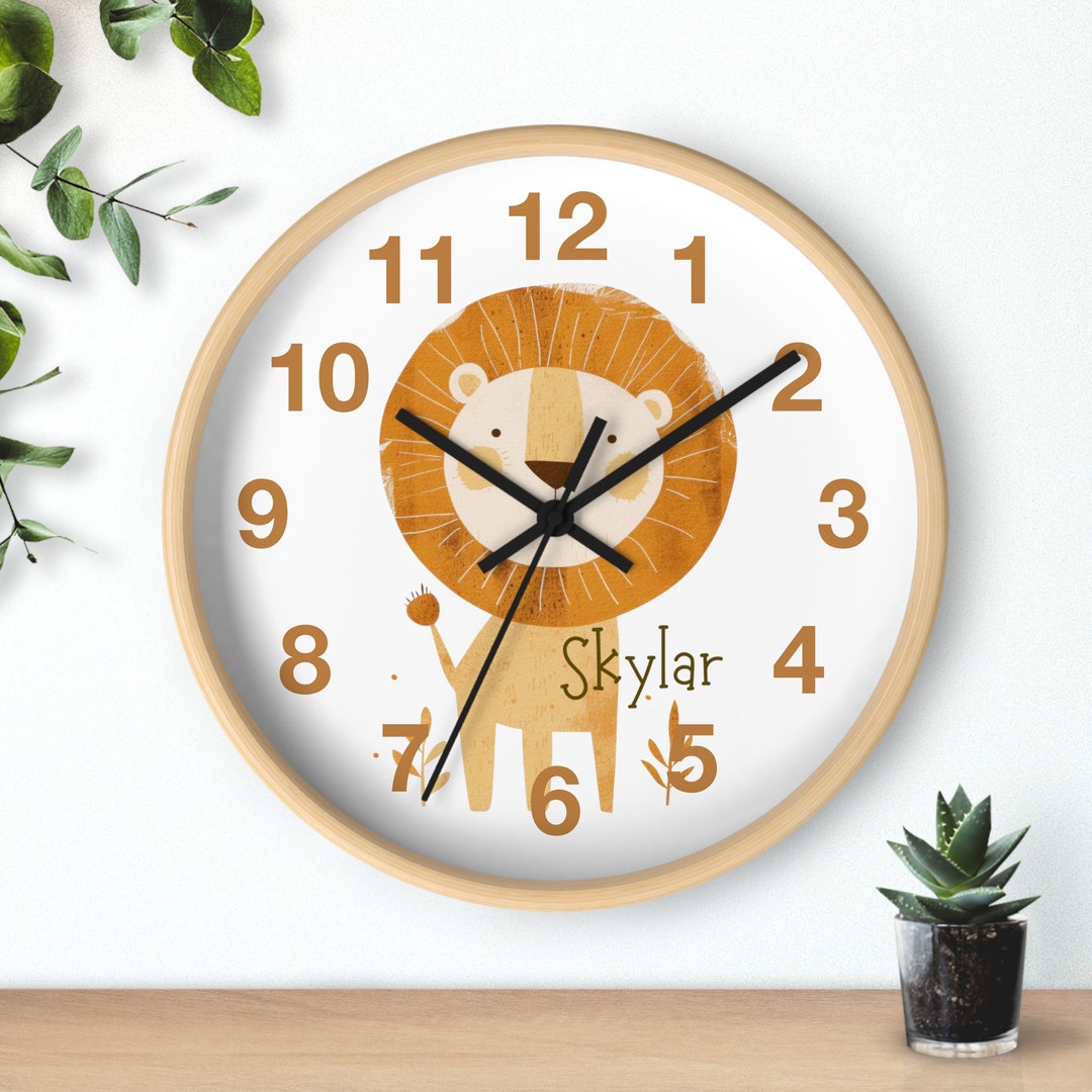 Personlised Lion Wall Clock, Nursery Wall Clock, Childs Wall Clock ...
