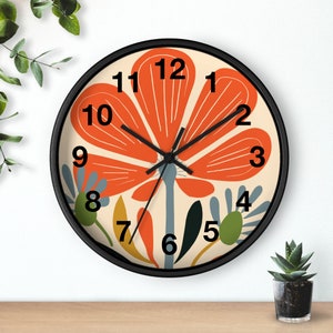 Orange Flower Clock Bold Flower Wall Clock Abstract Art Decor Wall ...