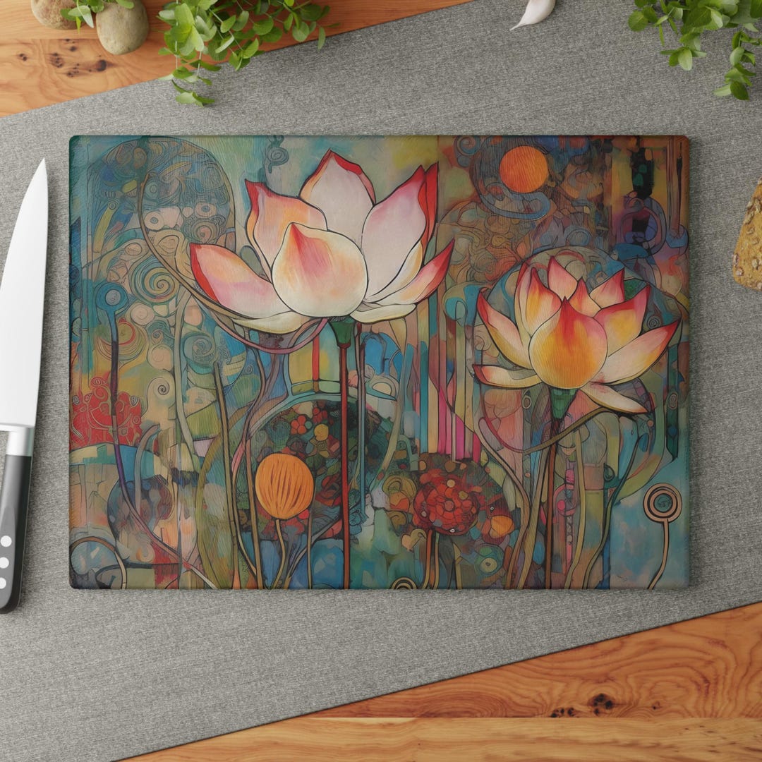 Glass Cutting Board Lotus Flower Chopping Board New Apartment Gift for ...