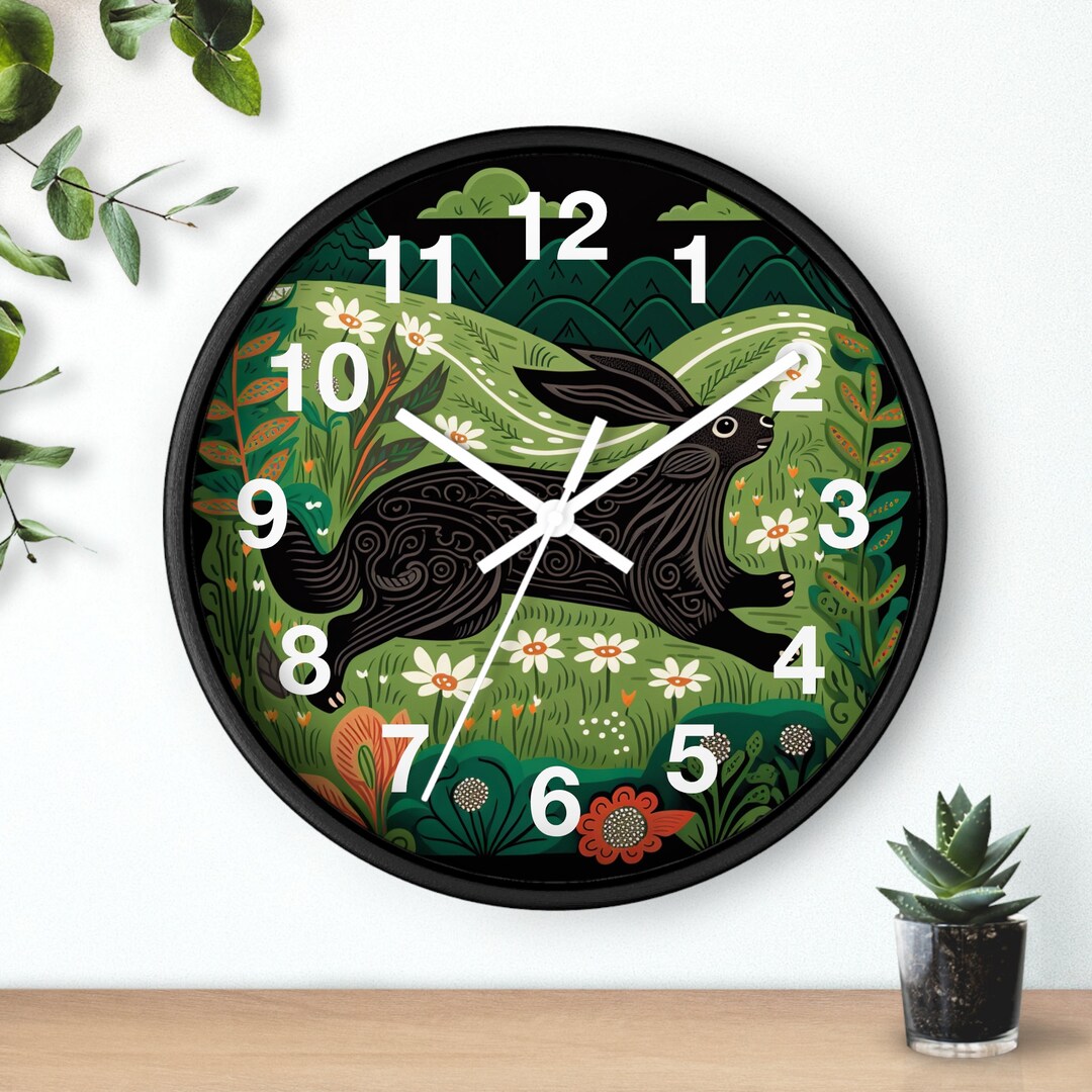 Cottage Core Clock Dark Cottagecore Vintage Black Hare Decor Folk Art ...