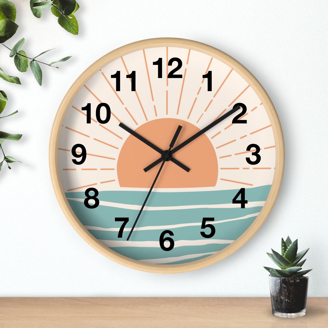 Retro Boho Clock, Bohemian Sunset Wall Clock, Retro Sunset, Summer ...
