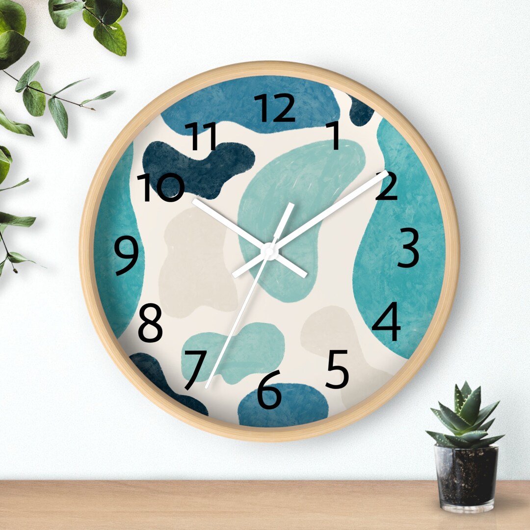 Blue Wall Clock, Ocean Blue Clock, Abstract Art Clock, Circular Clock ...