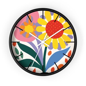 Yellow Sunflower Clock, Kids Clock, Bright Flower Clock, Abstract Art ...