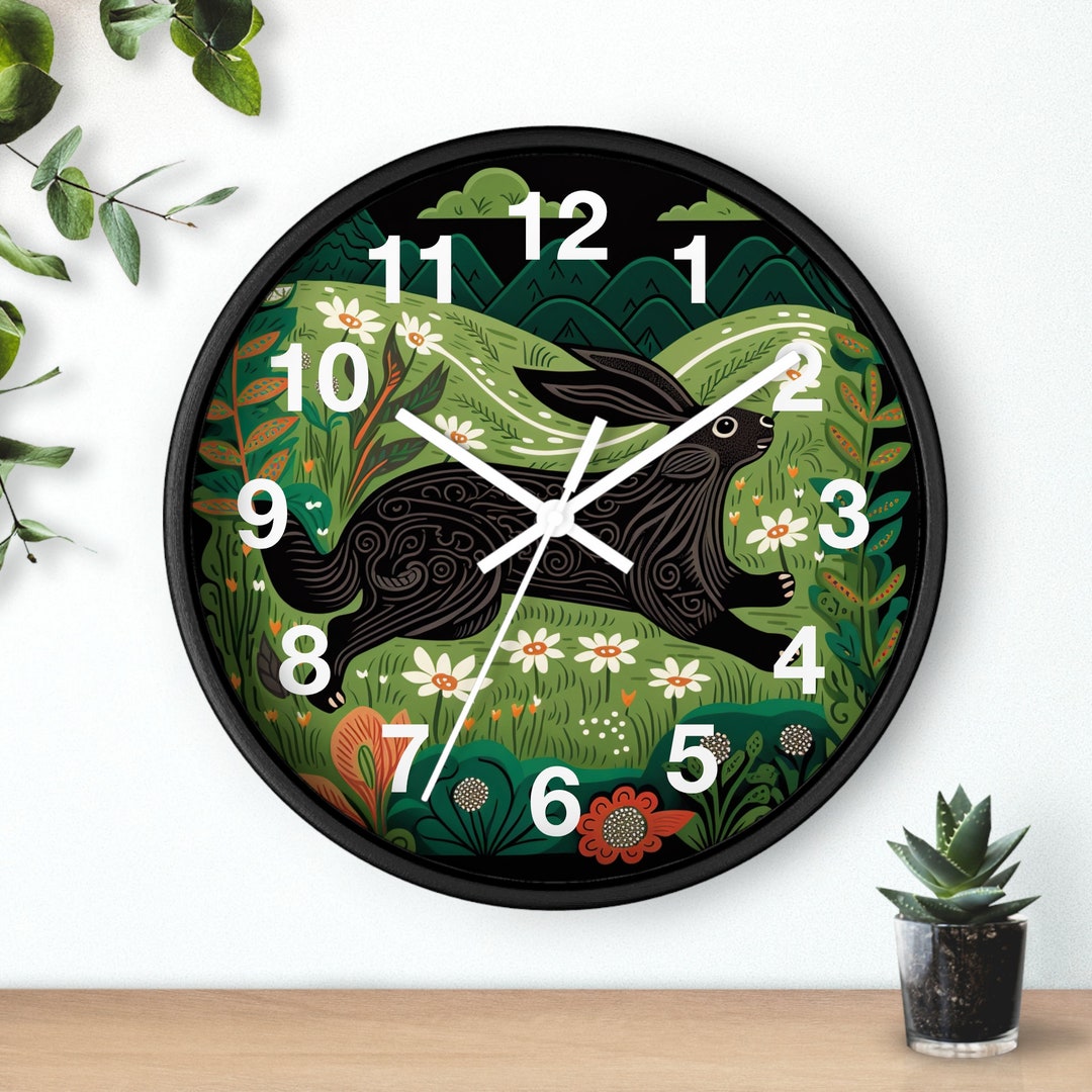 Rabbit Wall Clock, Vintage Hare Clock, Rabbit Hare Decor, Folk Art ...
