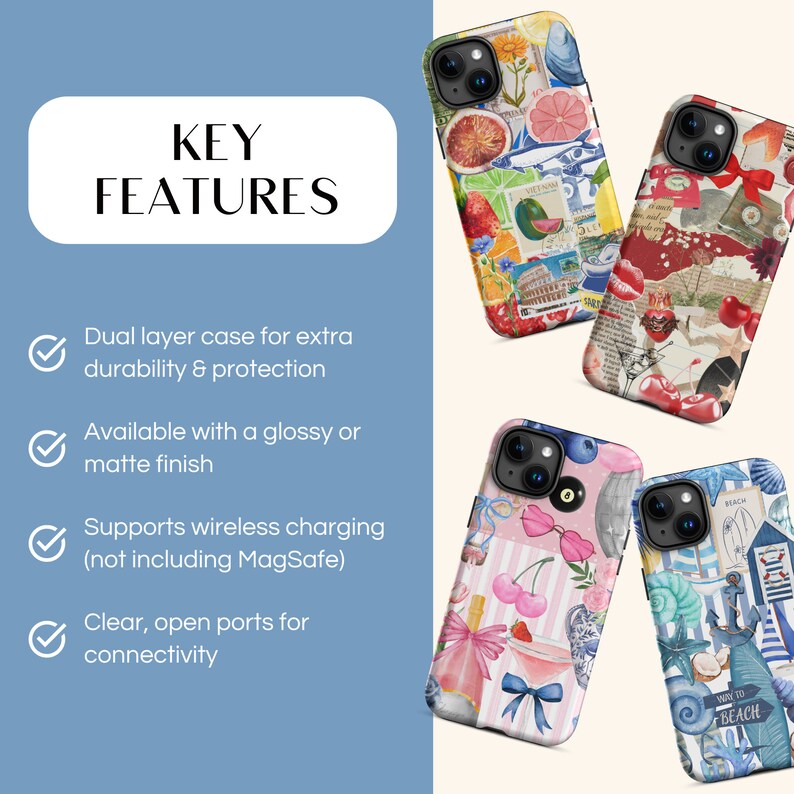 Coastal Blue Coquette Collage Phone Case, Beachey Phone Case, Summer ...
