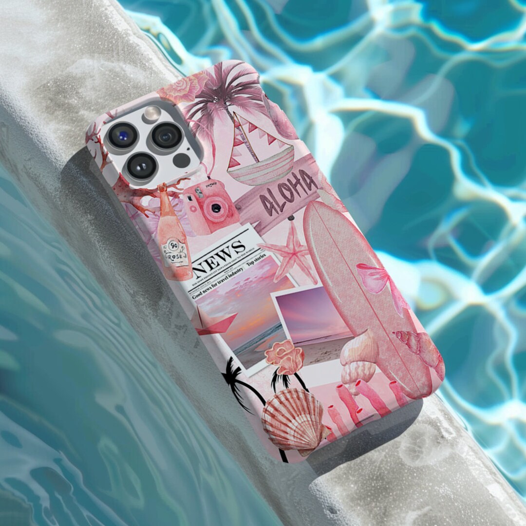 Watercolor Coastal Cowgirl Pink Collage Phone Case, Tropical Beach ...