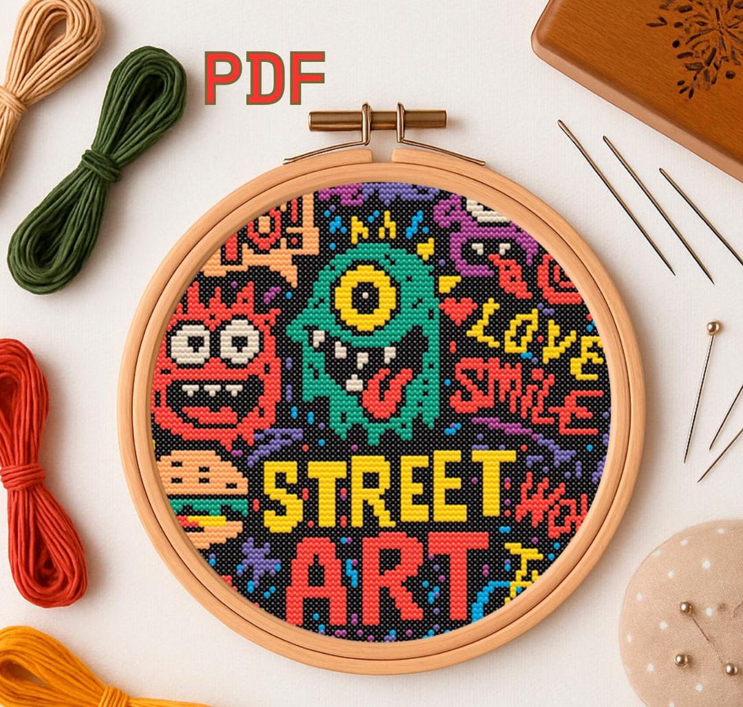 Street Art Monster Cross Stitch Pattern: Graffiti Embroidery Design ...