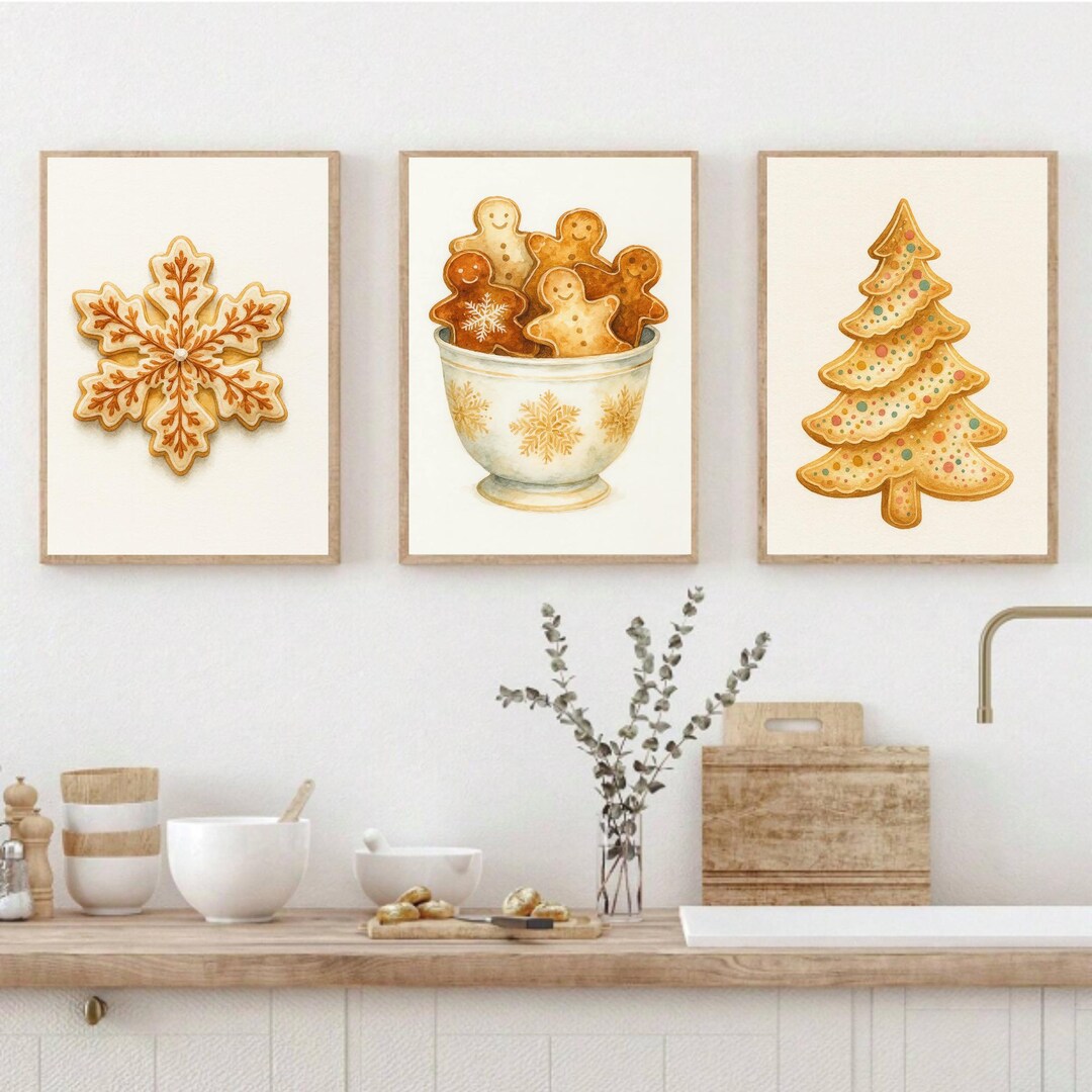 Gingerbread Kitchen Wall Art – Retro Christmas Decor Print, Holiday ...