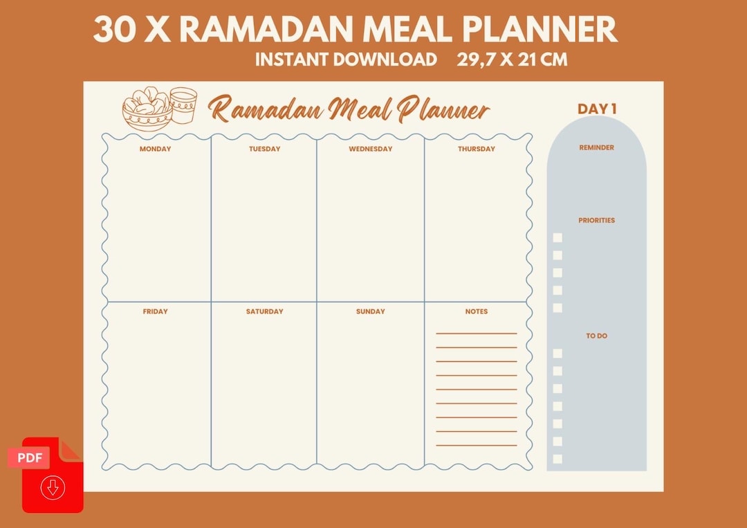 Ramadan Meal Planner X 30 Pages Fridge Planner for Ramadan Meals ...