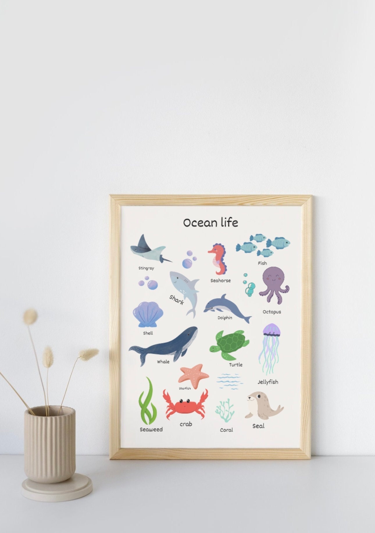 Ocean Life Print, Sea Animals , Digital Download, Sea Creatures, Theme ...