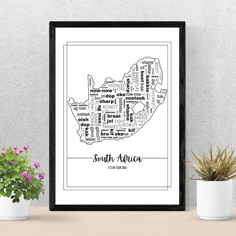 South African Slang Typography Map Version 2 Digital Wall Art Instant ...