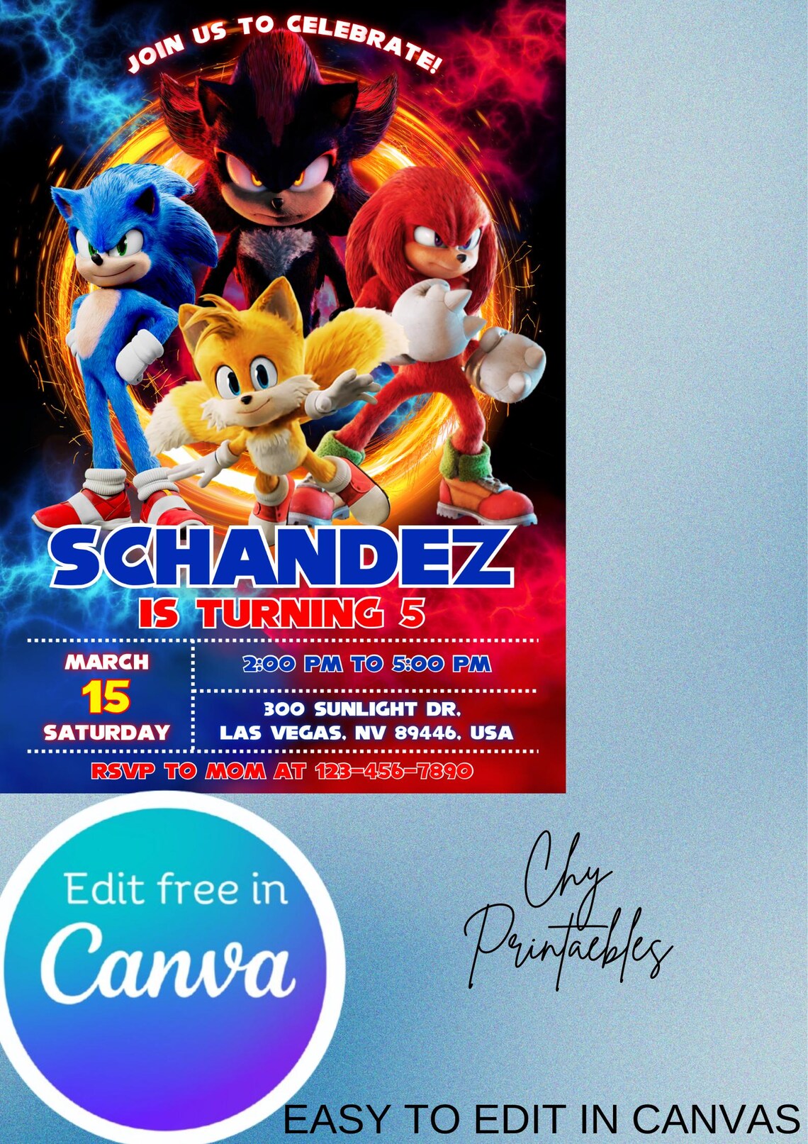 Editable Sonic the Hedgehog 3 Invitations, Editable Kids Birthday ...