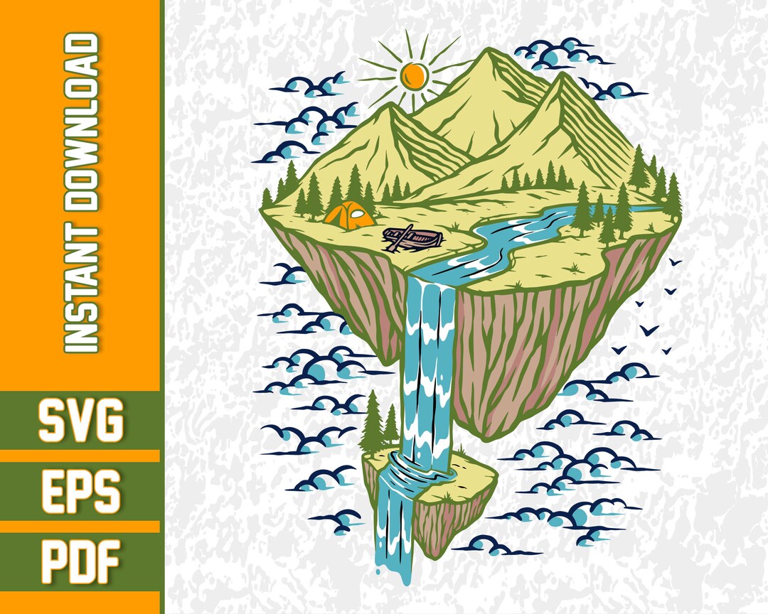 Floating Mountains Svg Floating Island Svg Waterfall Svg Camping Svg ...