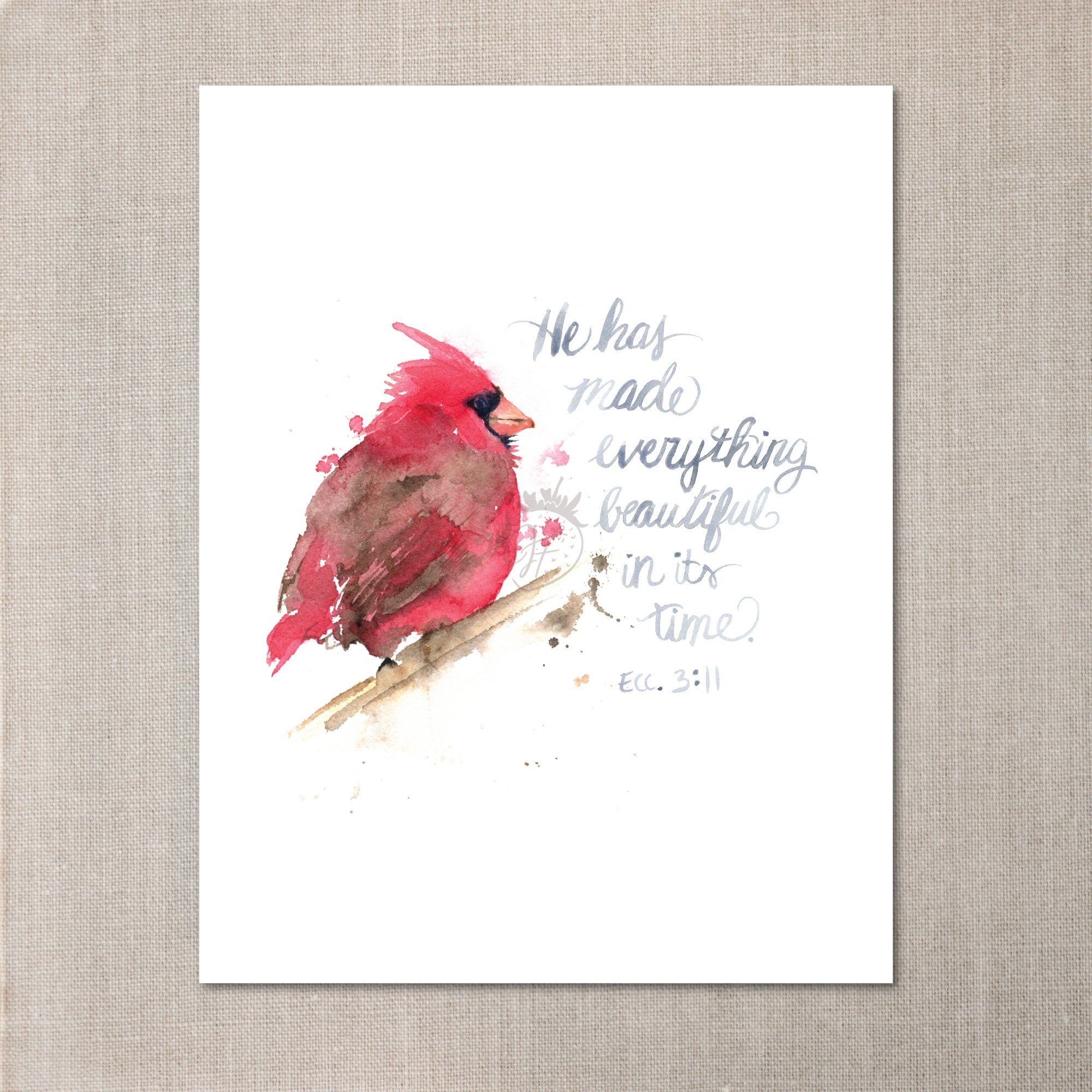 Cardinal Watercolor Giclee Print With Hand-lettered Scripture | Etsy