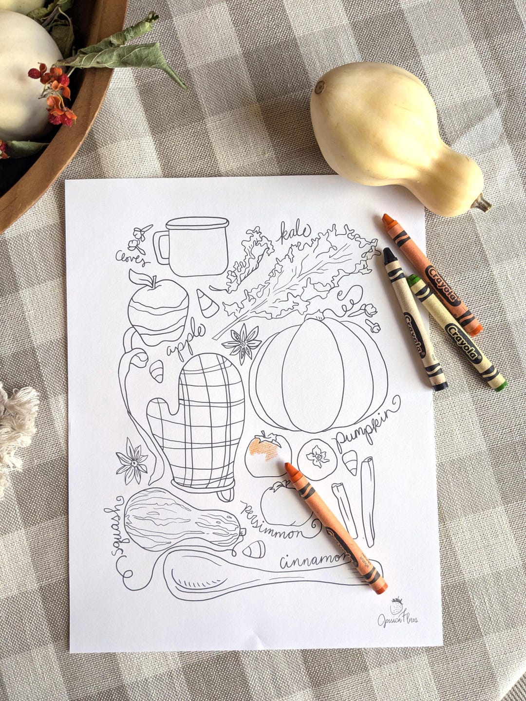 Fall, Thanksgiving Printable Coloring Page With Pumpkin and Cozy ...
