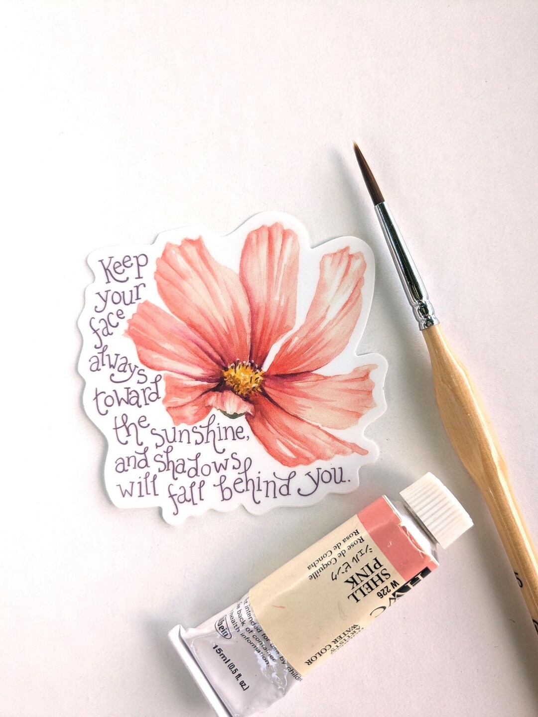 Cosmo Flower Watercolor Vinyl Sticker With Hand-lettered Inspirational ...