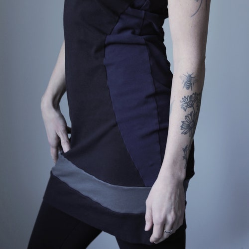 Extra Long Sleeved Hooded Tunic Dress Black/cement Color Block - Etsy