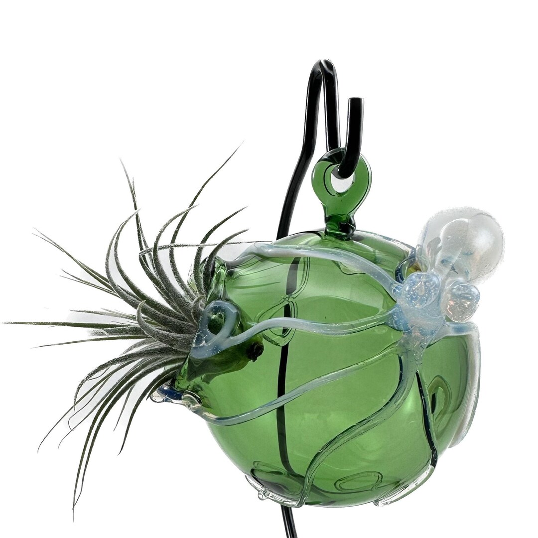 Octopus Glass Terrarium. Hand Blown Emerald Green Hanging Globe With ...