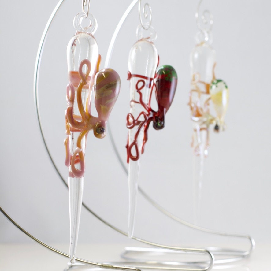 Octopus Glass Icicle Ornament in Your Choice of Color