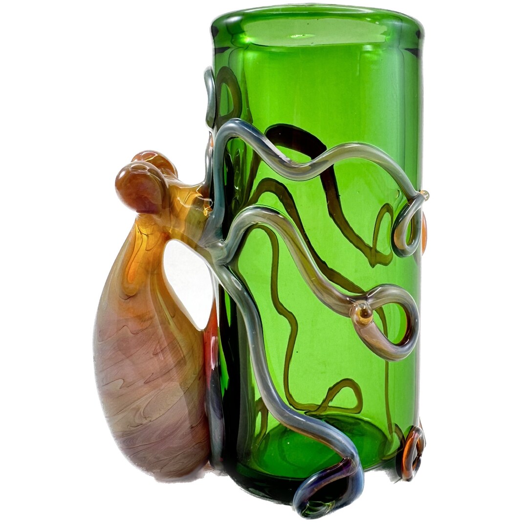 Octopus Shot Glass. Hand Blown Emerald Green Art Barware . Flamework ...