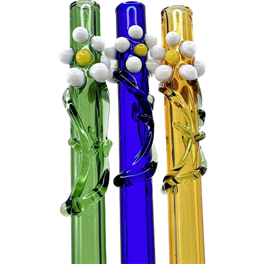 Glass Straw Daisy Flower.hand Blown BPA Free in Your Choice of Color ...