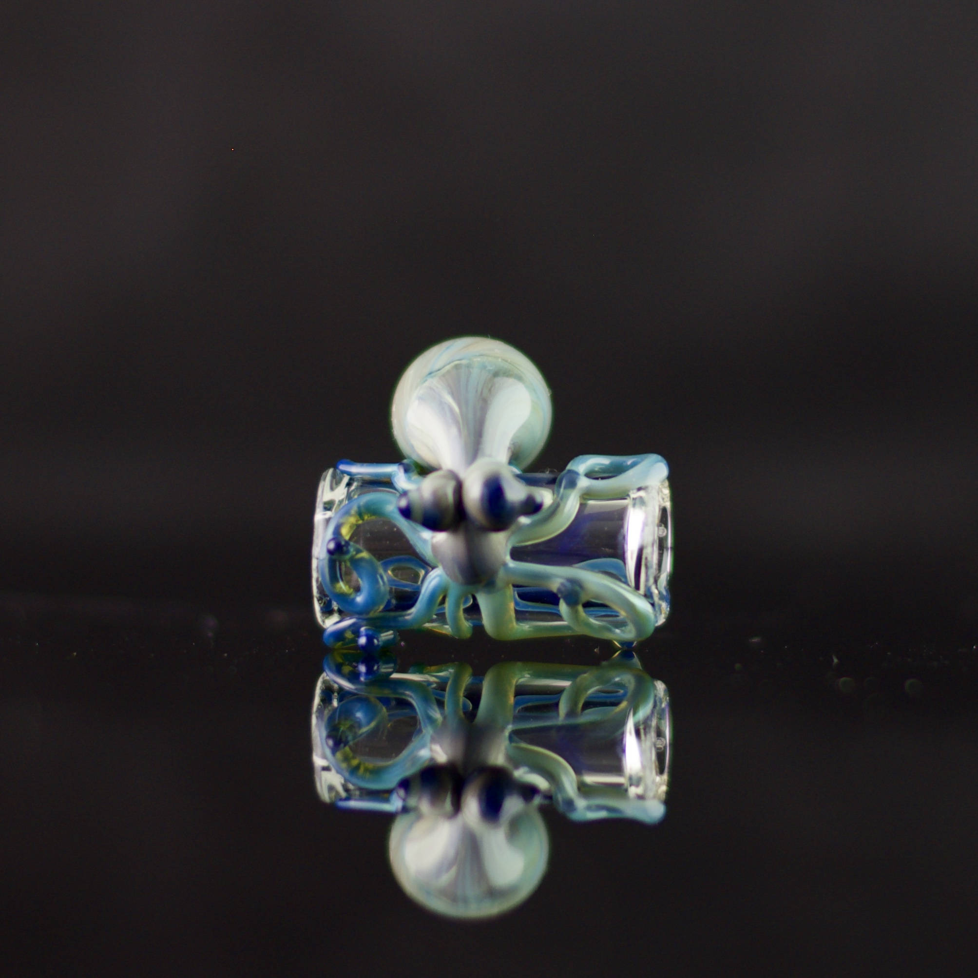 Octopus Glass Dread Bead Clear & Silver Amethyst, #673