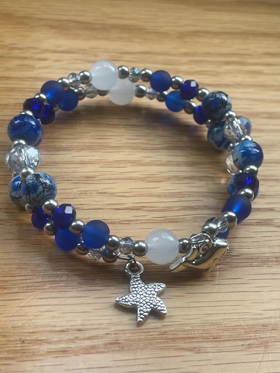 Yes, Whale Memory Wire Bracelet, Adjustable Blue and White Bracelet ...