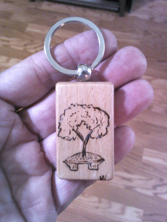 Bonzi Tree Wood Burned Pyrography KEY CHAIN 2591 Tree of | Etsy