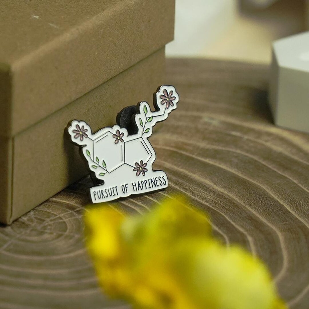 Serotonin Molecule Enamel Pin, Pursuit of Happiness Pin Badge, Handmade ...
