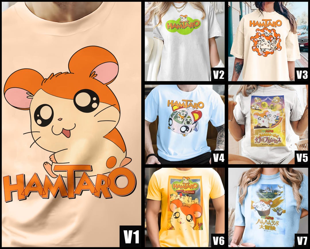 Hamtaro V1-V7 Movie Poster Vintage Retro Print Natural Cotton T Shirt 8 ...
