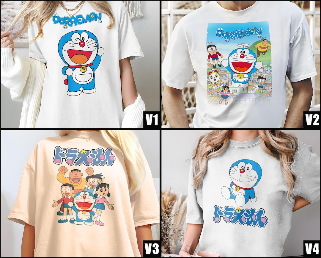 Doraemon V1-V4 Movie Poster Vintage Retro Print Natural Cotton T Shirt ...