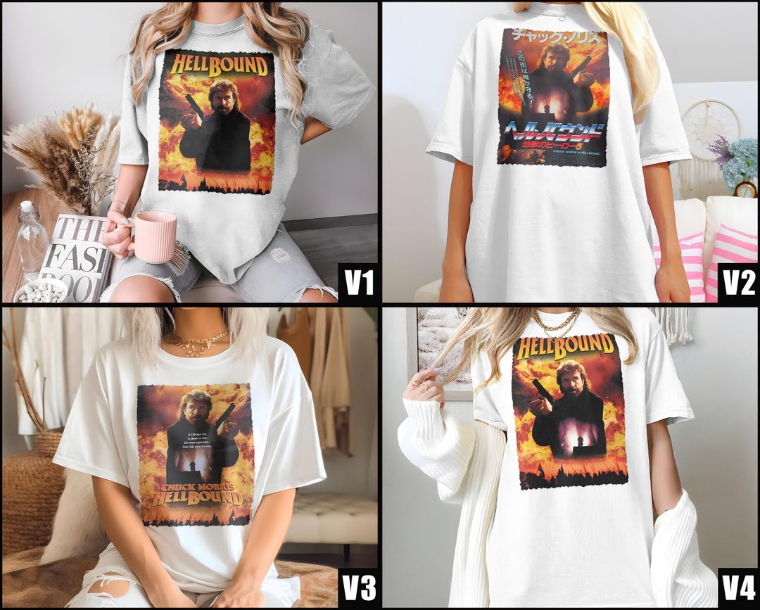 Chuck Norris Hellbound V1-V4 Movie Poster Vintage Retro Print Natural Cotton T Shirt 8 COLORS ...