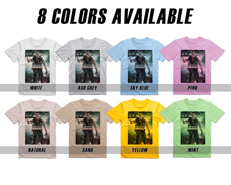 Commando V1-V4 Movie Poster Vintage Retro Print Natural Cotton T Shirt ...
