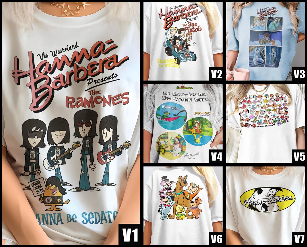 Hanna Barbera V1-V7 Movie Poster Vintage Retro Print Natural Cotton T ...