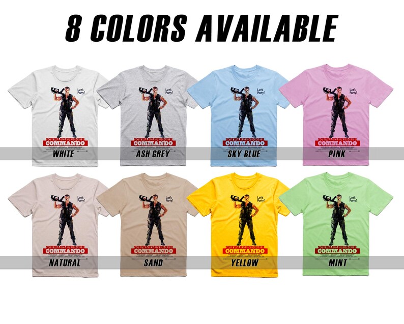 Commando V1-V4 Movie Poster Vintage Retro Print Natural Cotton T Shirt ...