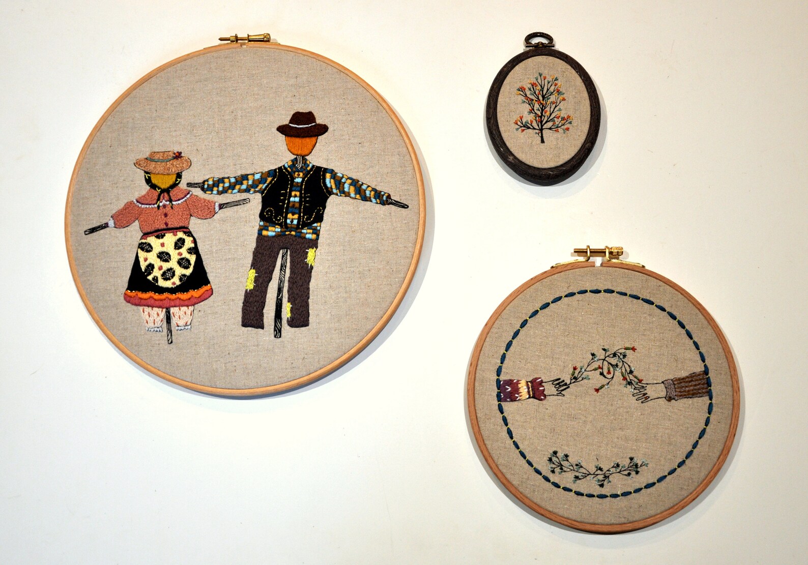 The Scarecrow Couple Original Mixed Media Embroidery Hoop Art - Etsy