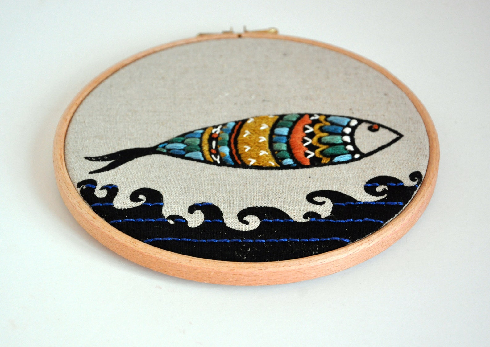Mixed Media Art Embroidery Hoop Sardine - Etsy