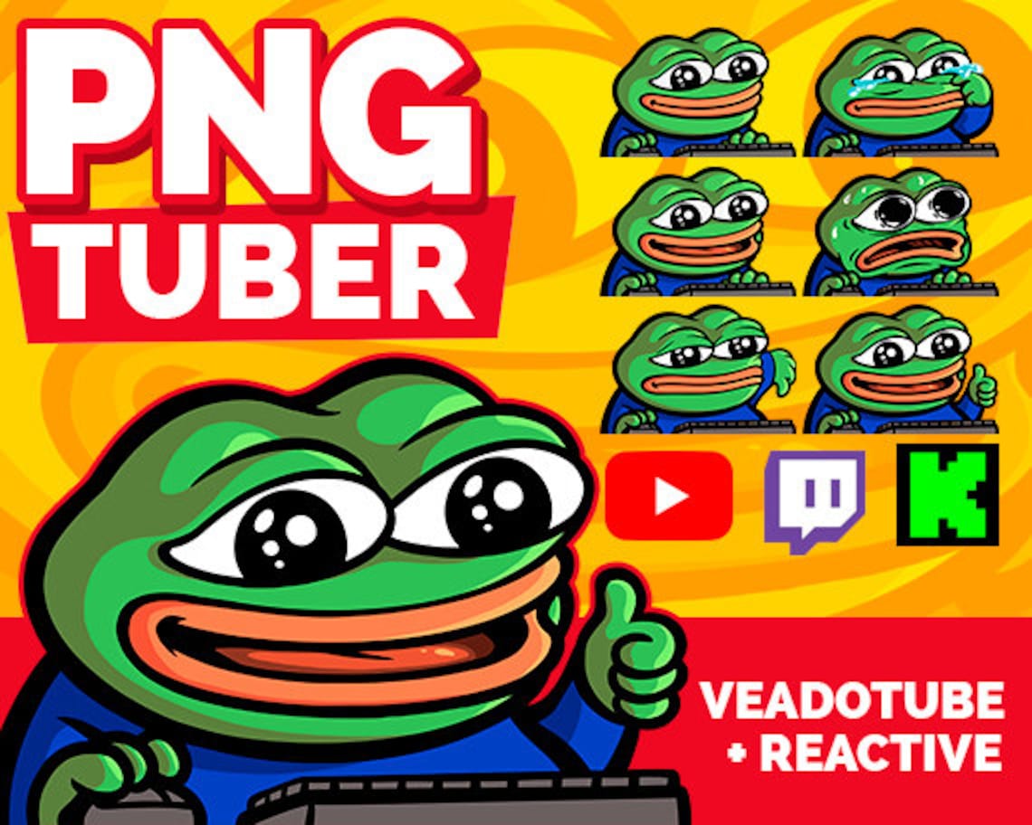 Pngtuber Cute PEPE FROG Character With 6 Expressions. Veadotube Model and Discord Reactive ...