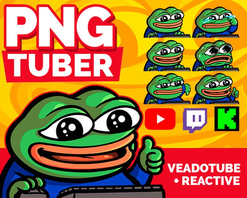 Pngtuber Cute PEPE FROG Character With 6 Expressions. Veadotube Model and Discord Reactive ...