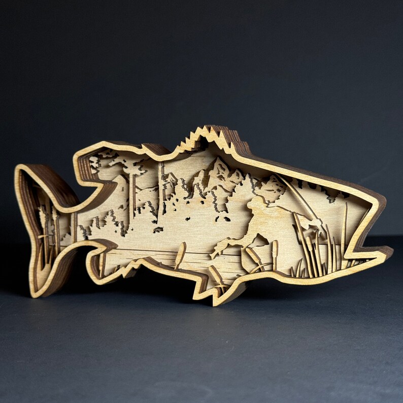Bass SVG, Laser Cut Files, Fishing Svg, 7 Layer Art Piece for Laser Cut ...