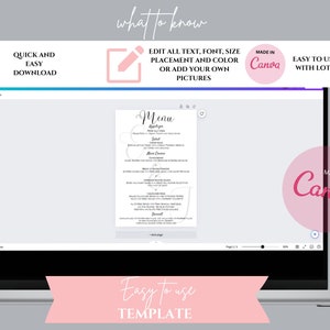Wedding Menu Template 5x7 & 4x6,reception Dinner Menu Editable Instant ...