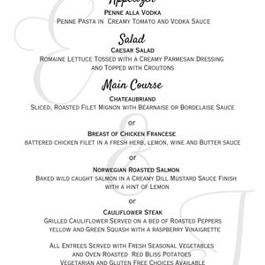 Wedding Menu Template 5x7 & 4x6,reception Dinner Menu Editable Instant ...