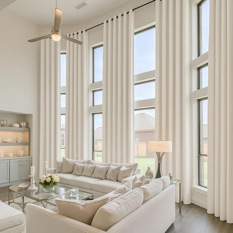 Extra Long Linen Curtains, Custom Length for 10-24 Ft Ceilings, Floor ...