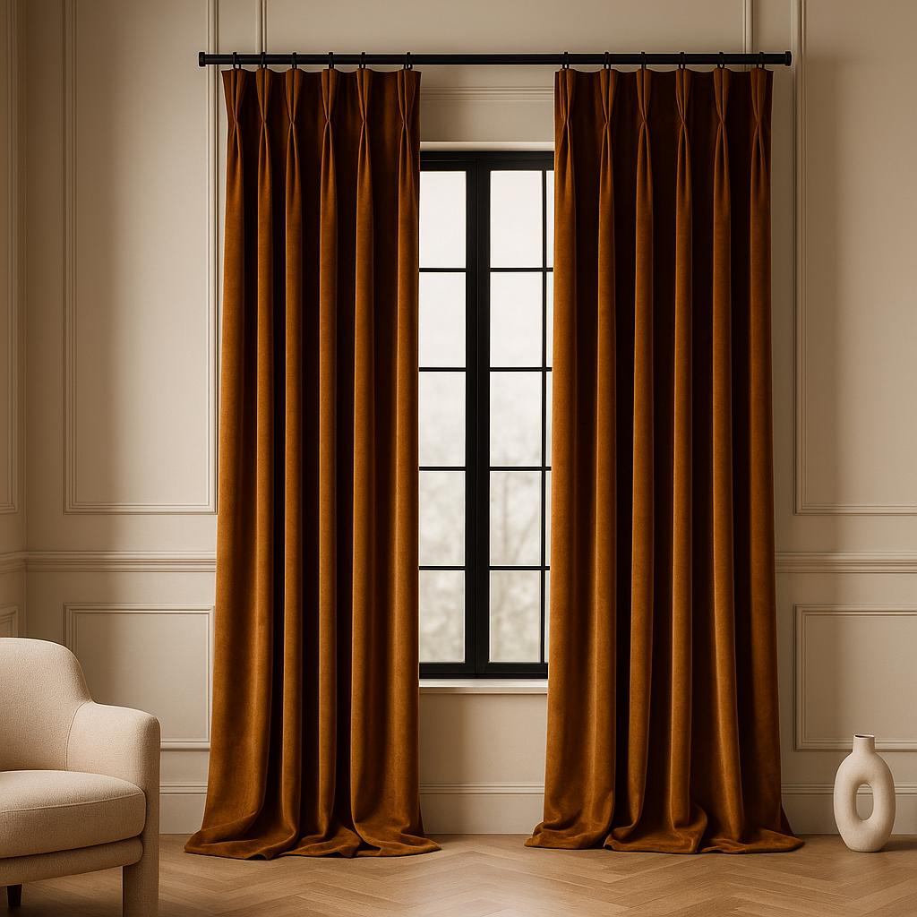 Double Pinch Pleat Copper Velvet Curtain for Living Room, Custom Made ...