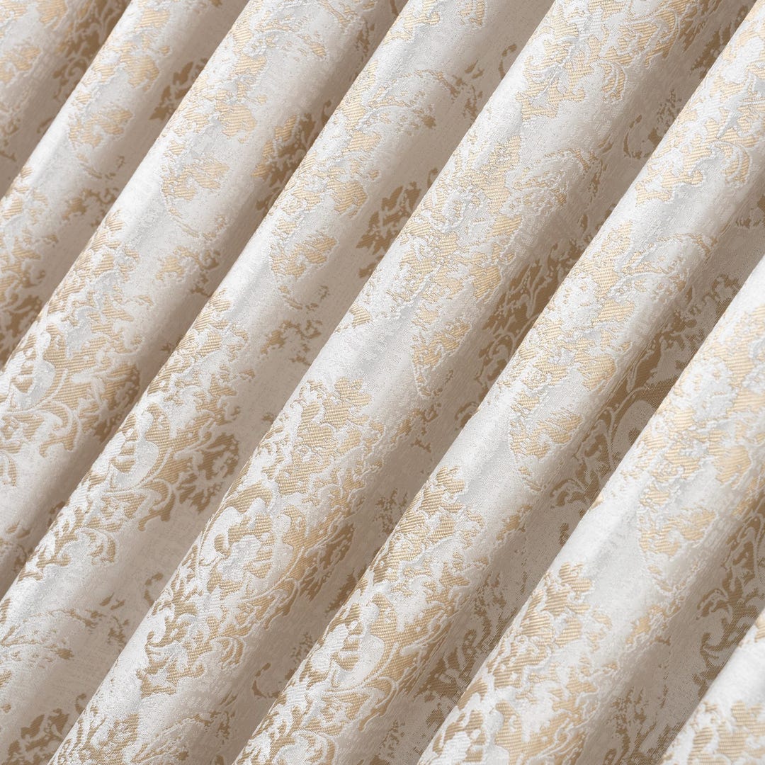 Luxury Damask Curtains, Beige Gold Brocade Drapes, Custom Size Jacquard ...