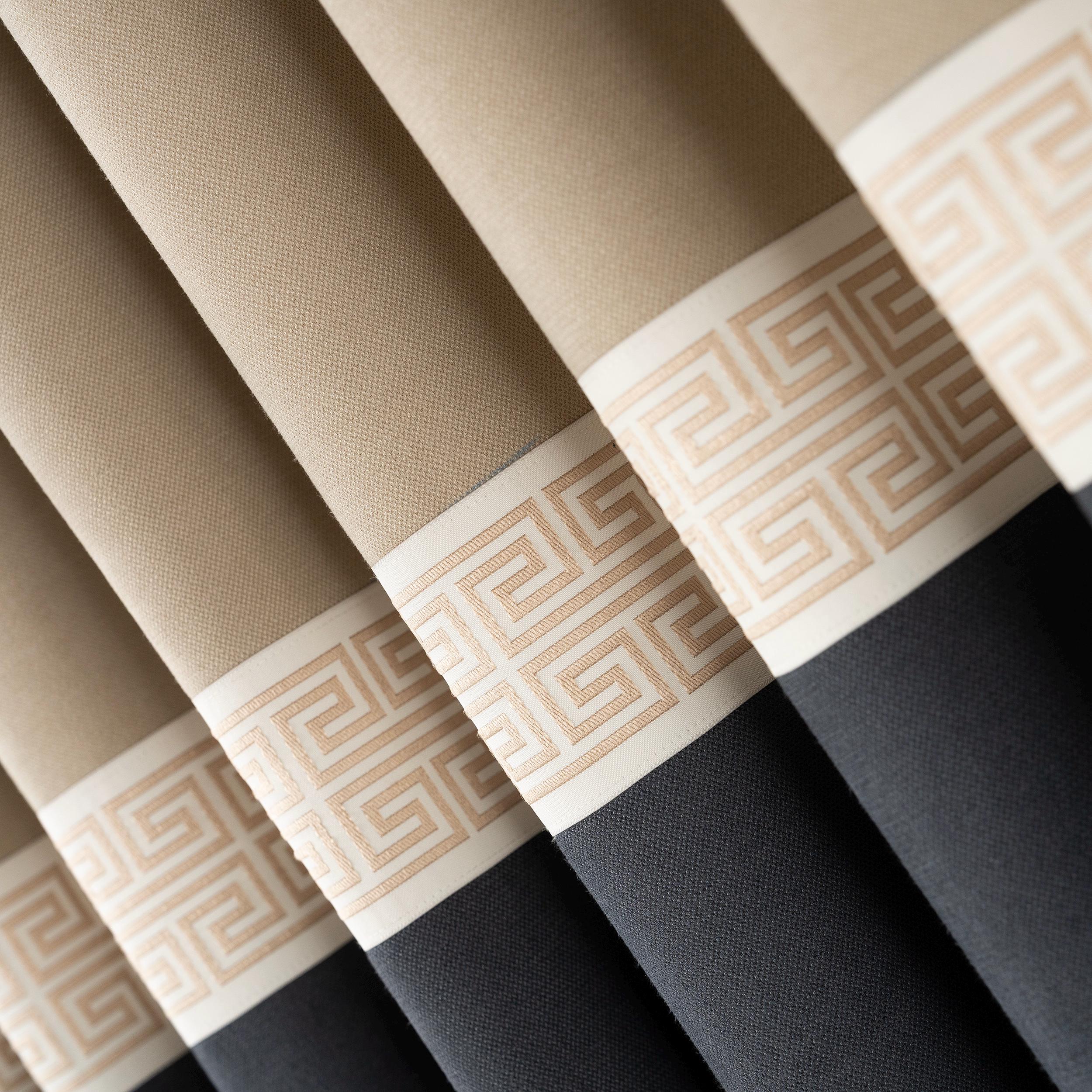 Two Tone Linen Curtains With Greek Key Border, Custom Color Block ...