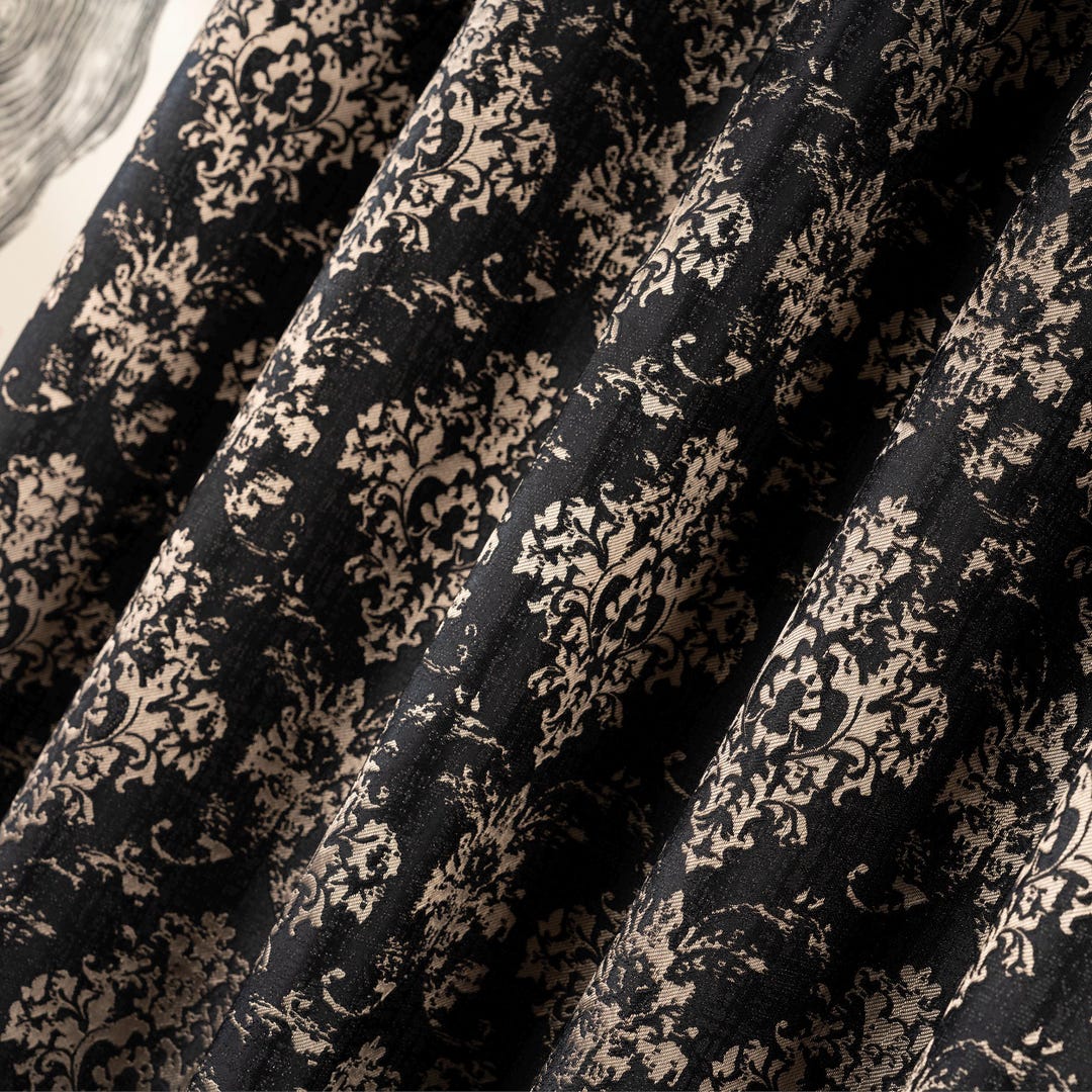 Luxury Damask Jacquard Curtains, Gold Black Brocade Drapes, Custom Size ...